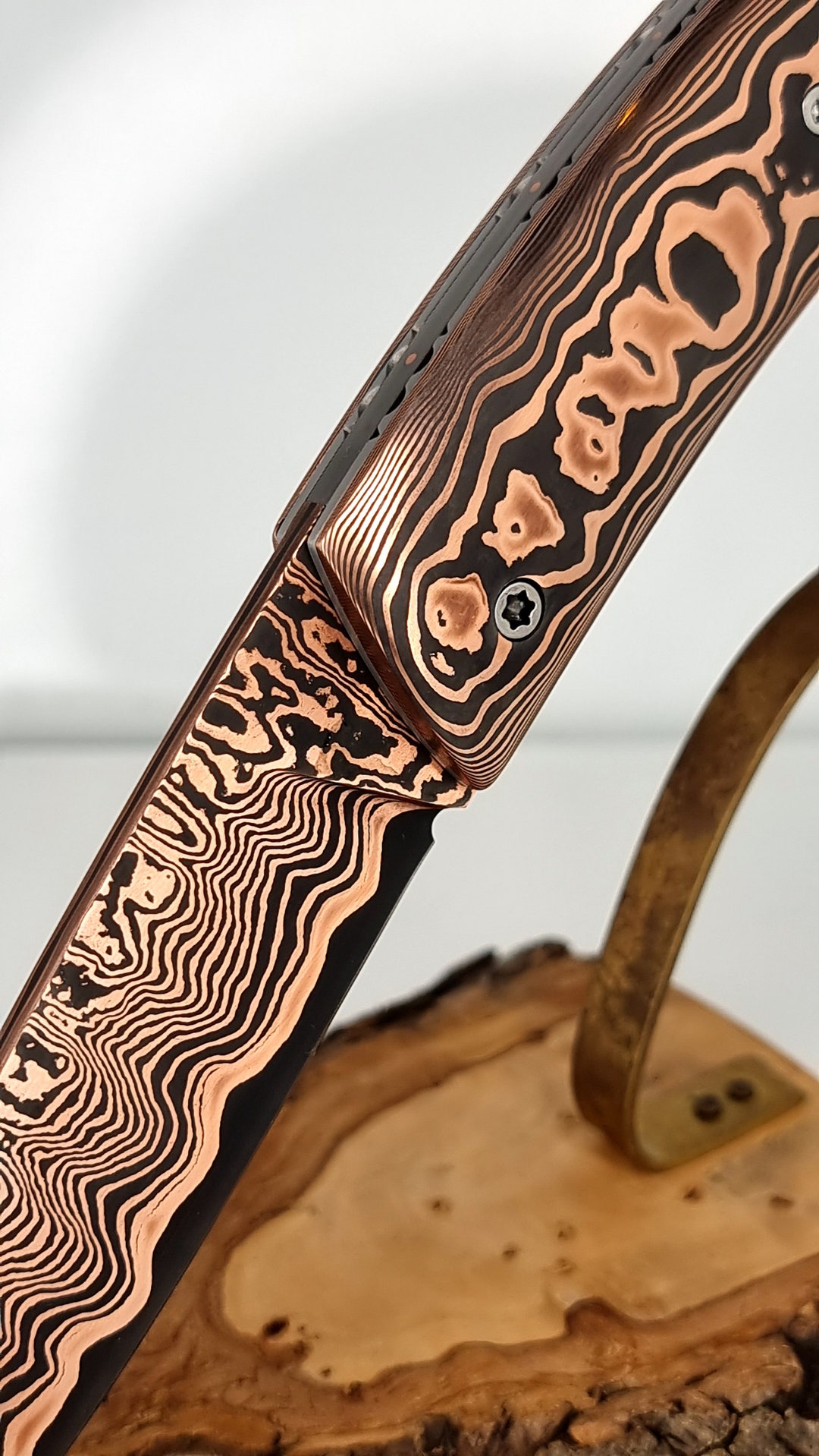 Copper Damascus Knife #copper Damascus Folding Model - Etsy