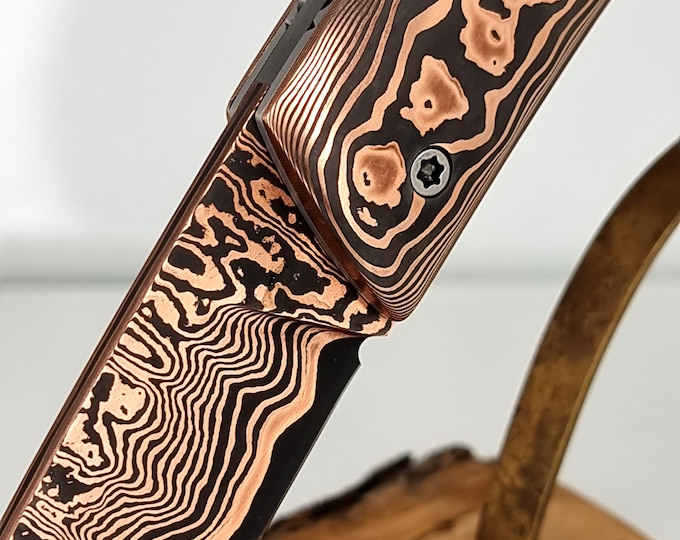Copper Damascus Knife #copper Damascus Folding Model - Etsy
