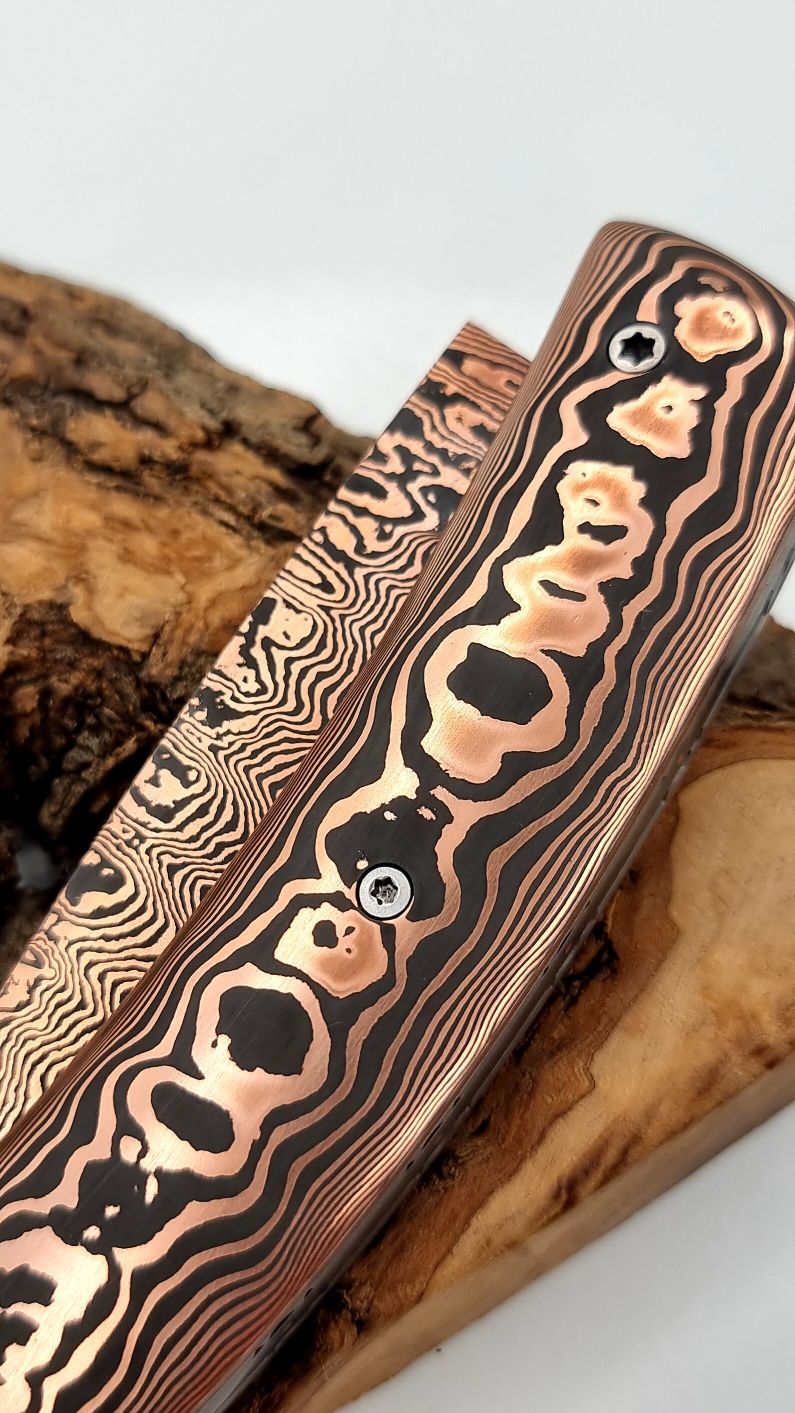 Copper Damascus Steel Knife #folding Copper Damascus Steel Model - Etsy
