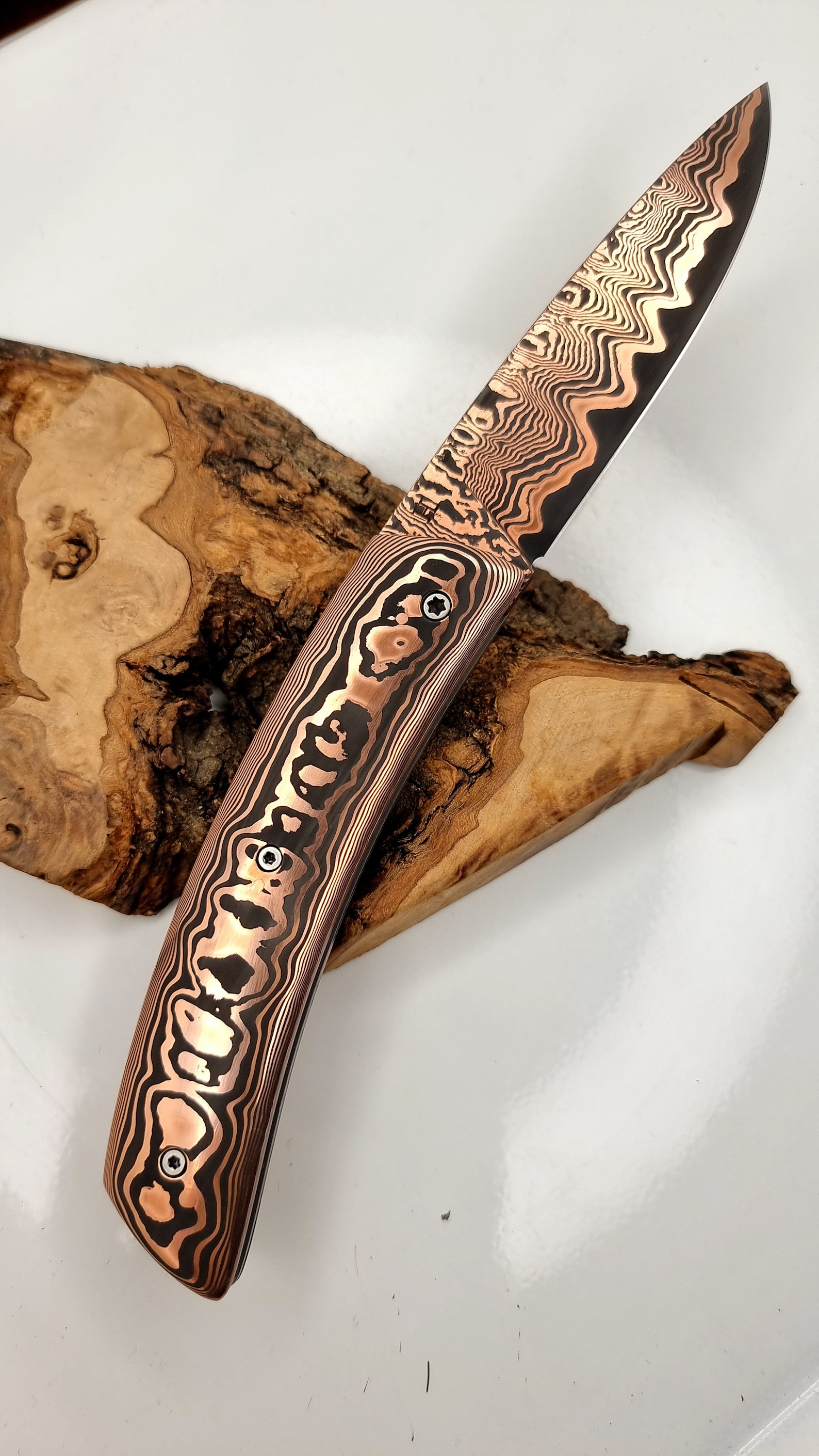 Copper Damascus Steel Knife #folding Copper Damascus Steel Model - Etsy