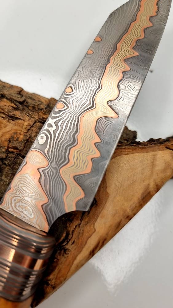 Mokume-gane Copper Damascus Japanese Knife - Etsy