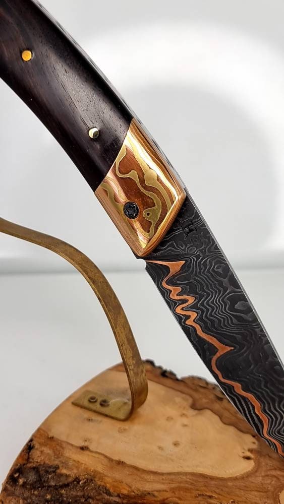 Folding Copper Damascus Knife, Mokume-gane Damascus Copper - Etsy