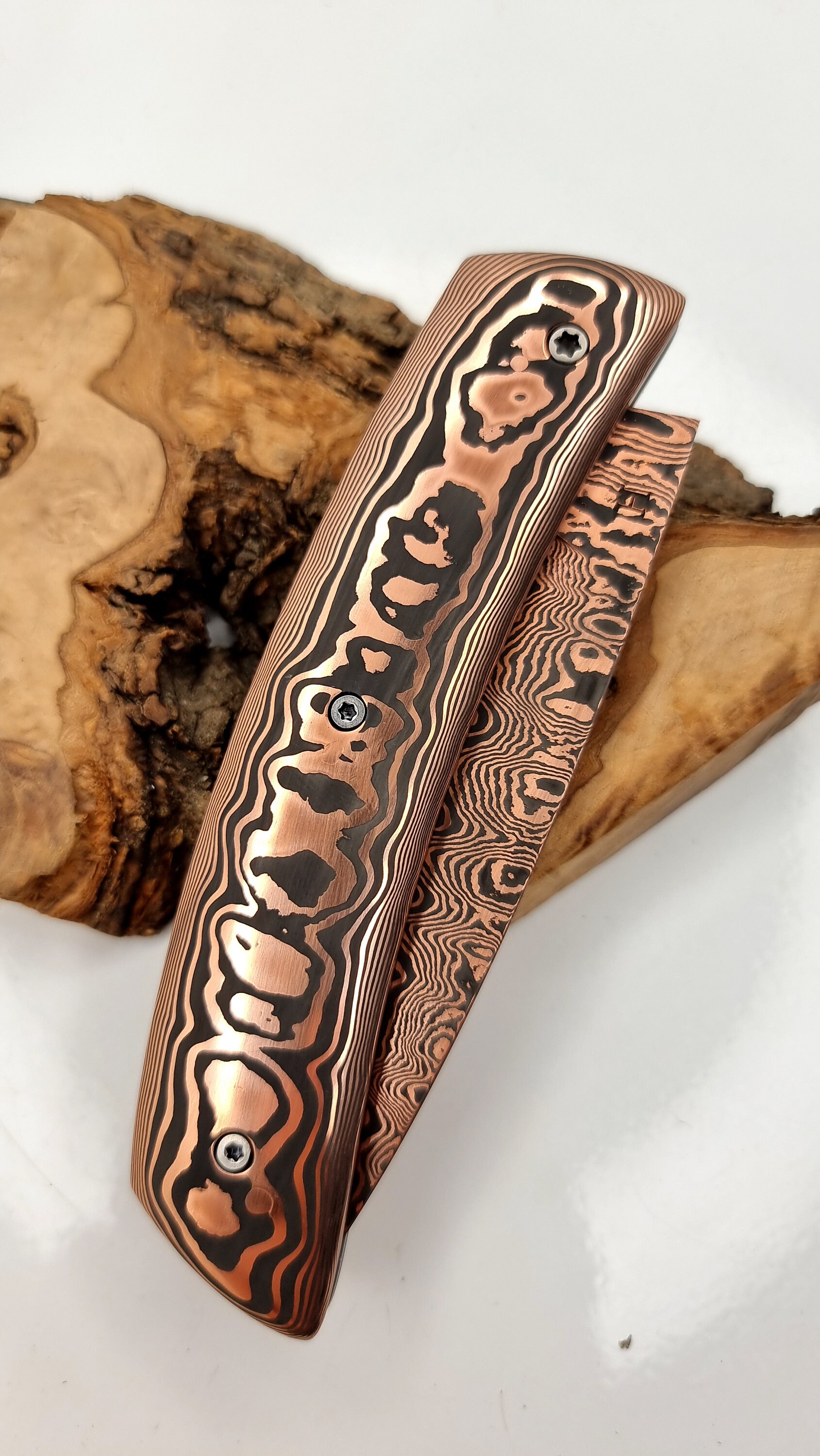 Copper Damascus Steel Knife #folding Copper Damascus Steel Model - Etsy
