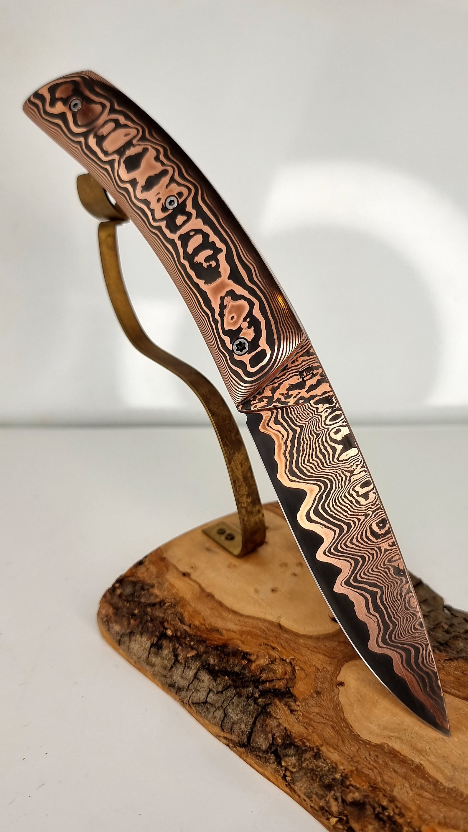 Copper Damascus Steel Knife #folding Copper Damascus Steel Model - Etsy
