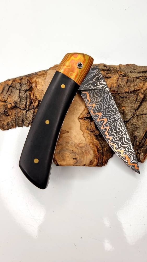 Copper Damascus Folding Knife, Mokume Gane Copper Damascus - Etsy