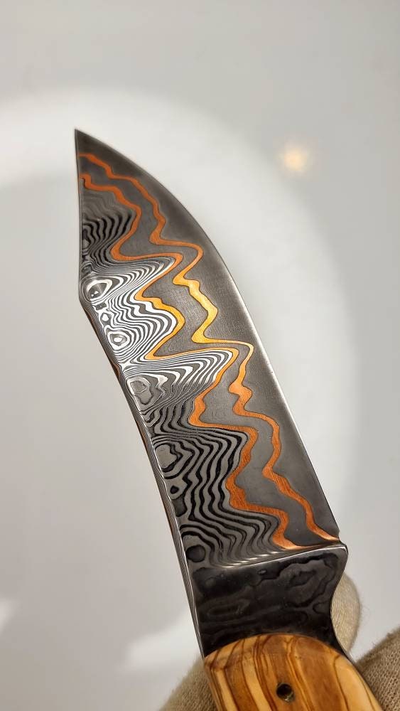 Linear Copper Damascus Knife - Etsy