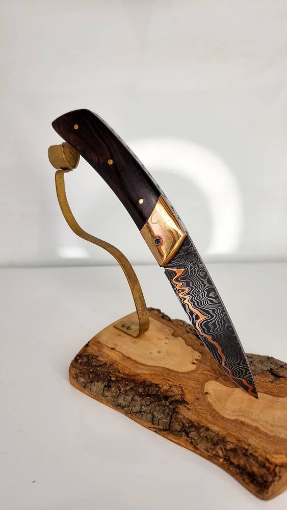 Folding Copper Damascus Knife, Mokume-gane Damascus Copper - Etsy