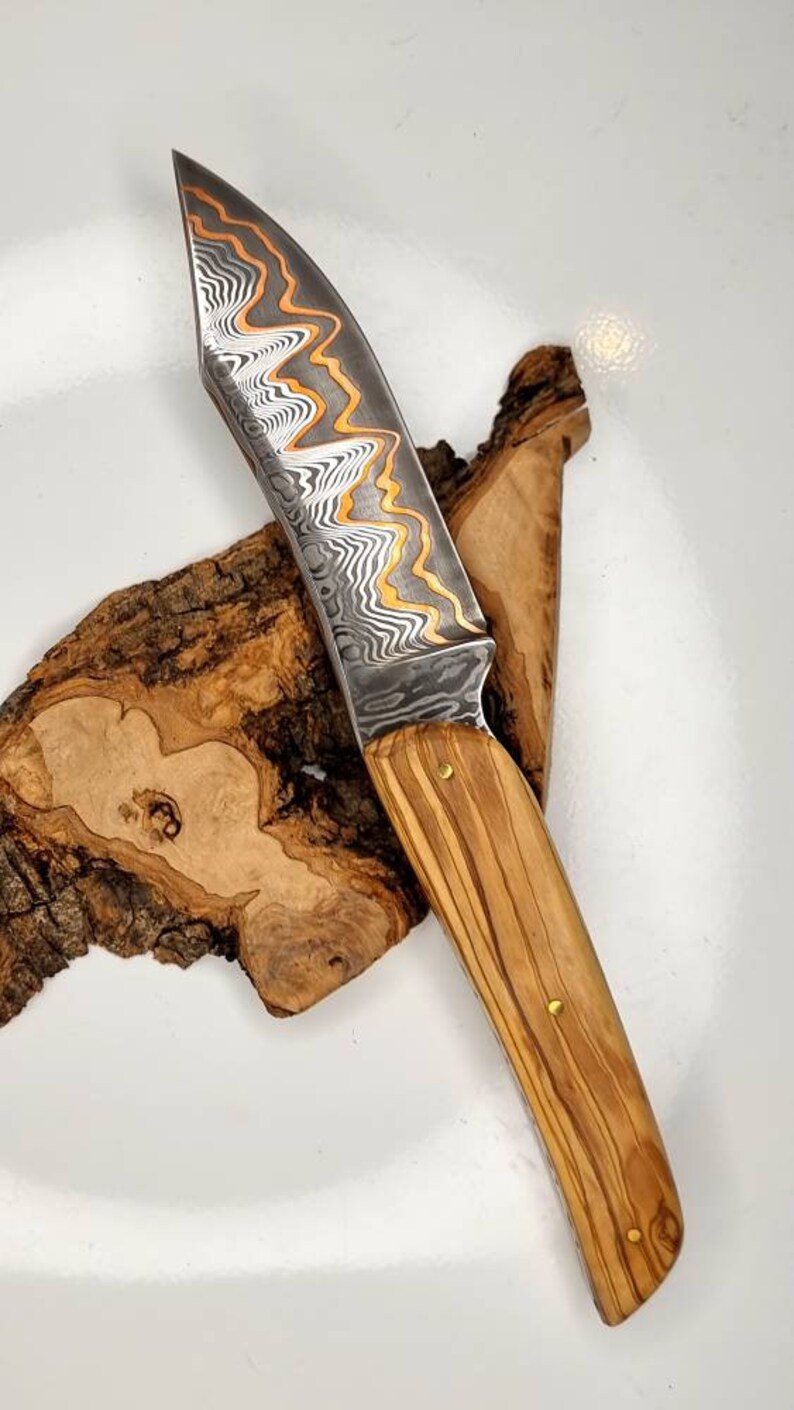 Linear Copper Damascus Knife - Etsy