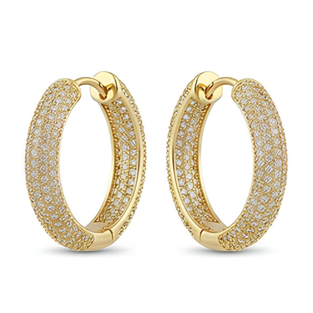14KT Gold Plated Micro Pavé Hoop Earrings, 1.2 Inch Inside Outside CZ ...
