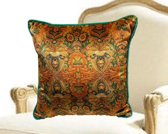 Vintage Birds Pattern Velvet Cushion Green Cord Accessory | Etsy