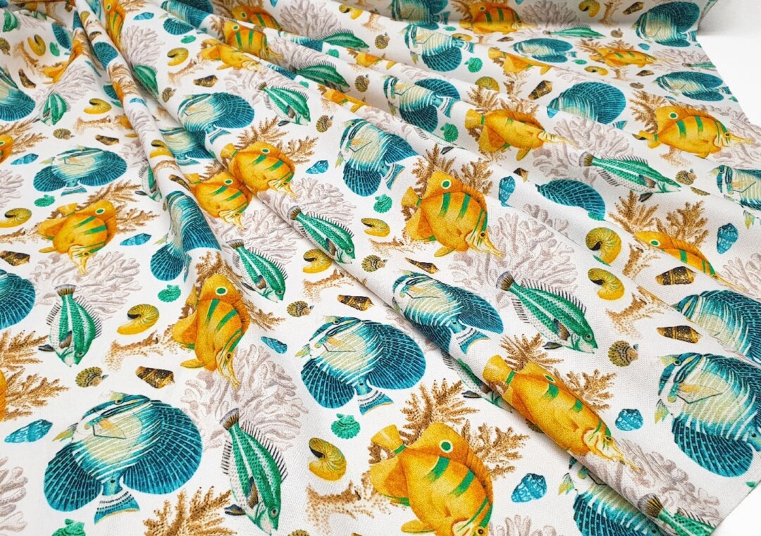 Tropical Fish Pattern Upholstery Fabric: Sea Home Decor, Digital Print ...