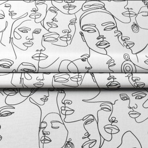 Black & White Women Face Fabric by the Meter, Art Home Decor Fabric ...
