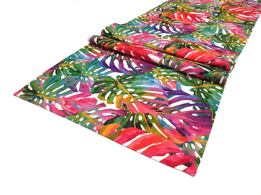 Rainbow Monstera Leaf Table Runner: Tropical Decor (16''x 55'') - Etsy