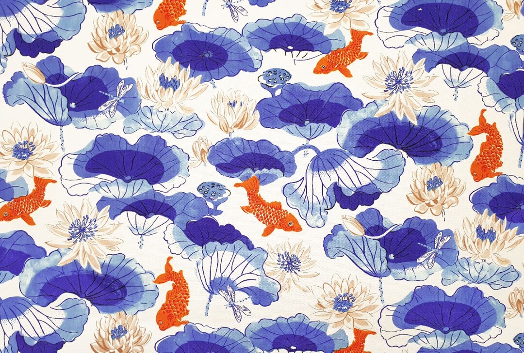 Japanese Fish Pattern Upholstery Fabric by the Meter, Sea Home Decor ...
