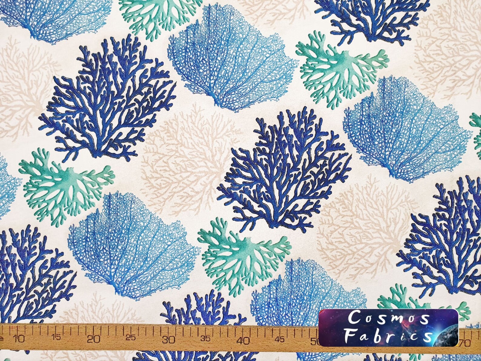 Blue Mint Coral Pattern Upholstery Fabric by the Meter Ocean - Etsy