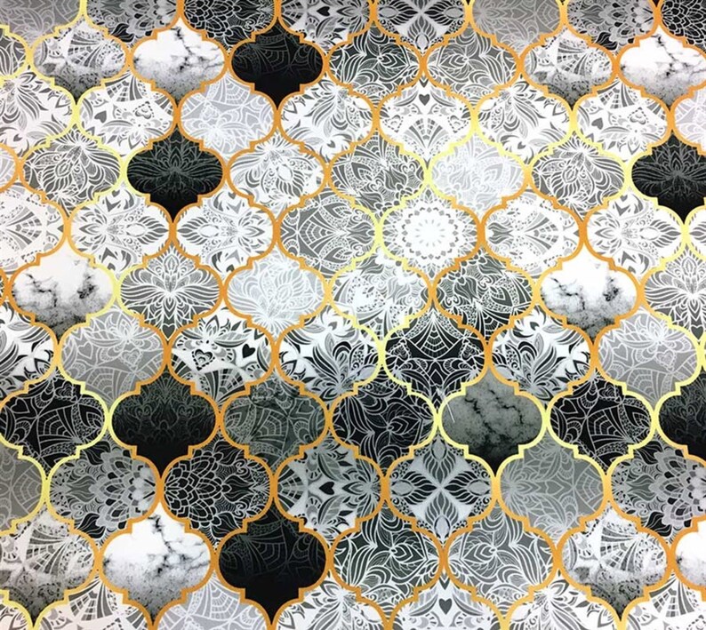 Grey and Gold Moroccan Upholstery Fabric by the Meter, Geometric Home ...