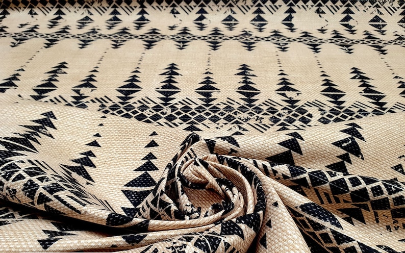 Linen Effect Aztec Design Upholstery Fabric by the Meter Boho - Etsy