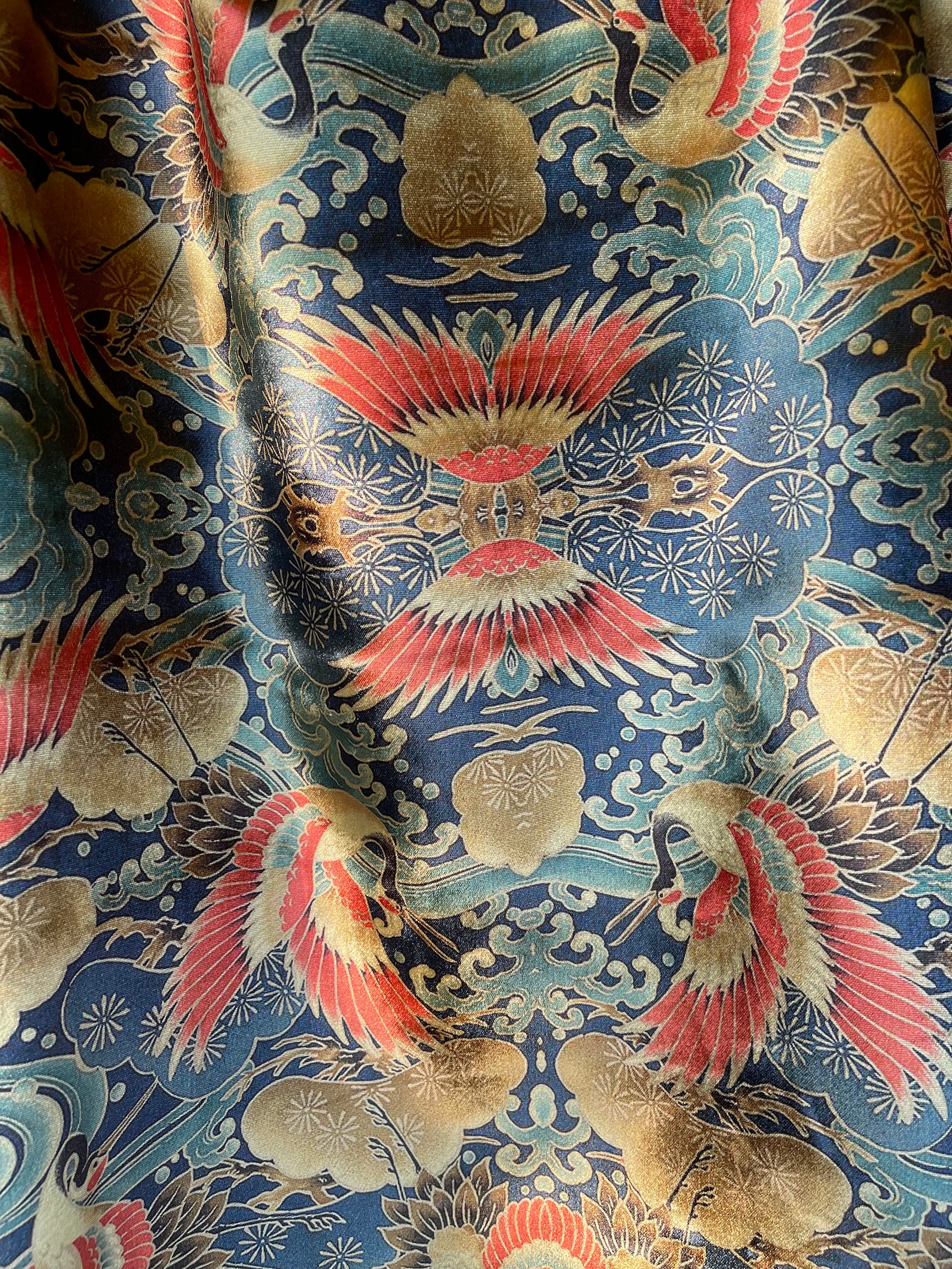Japanese Birds Pattern Upholstery Velvet Print Fabric by the - Etsy