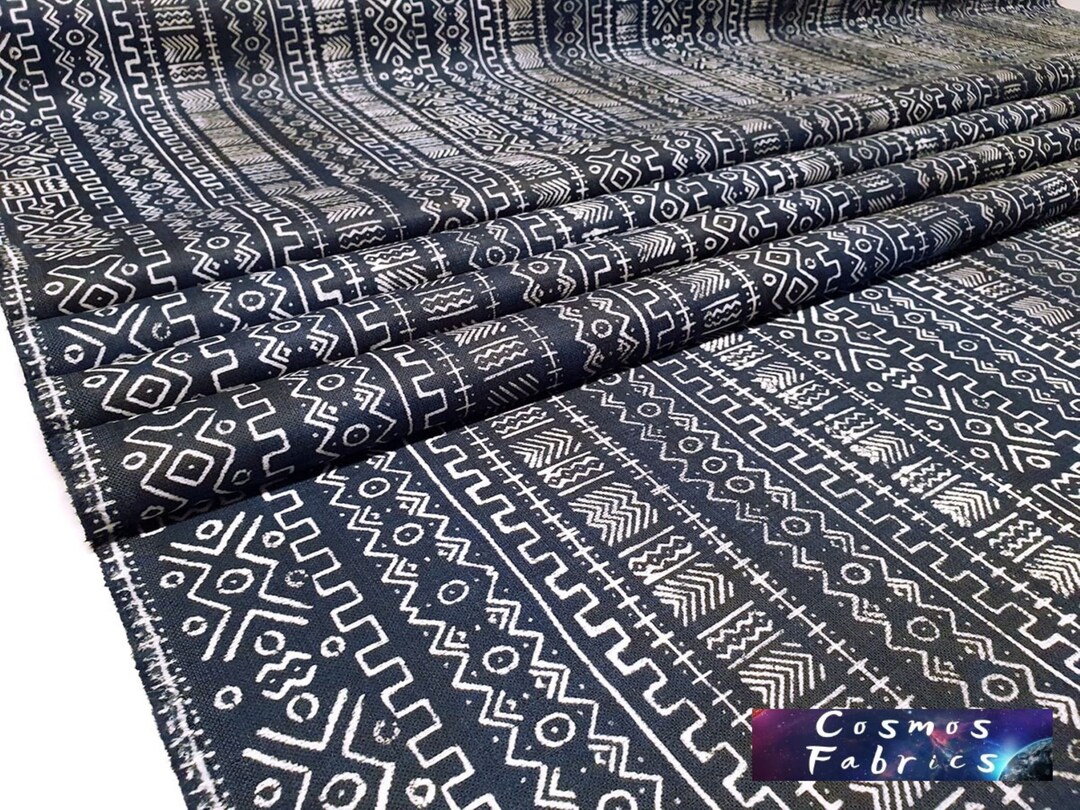 Indigo Aztec Tribal Mudcloth Fabric by the Meter, Floral Home Decor ...