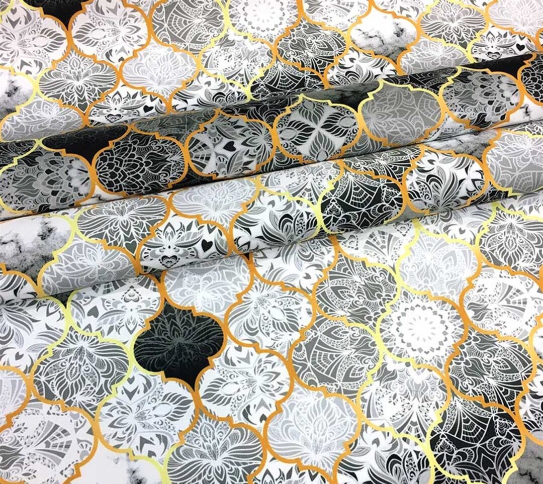 Grey and Gold Moroccan Upholstery Fabric by the Meter, Geometric Home ...