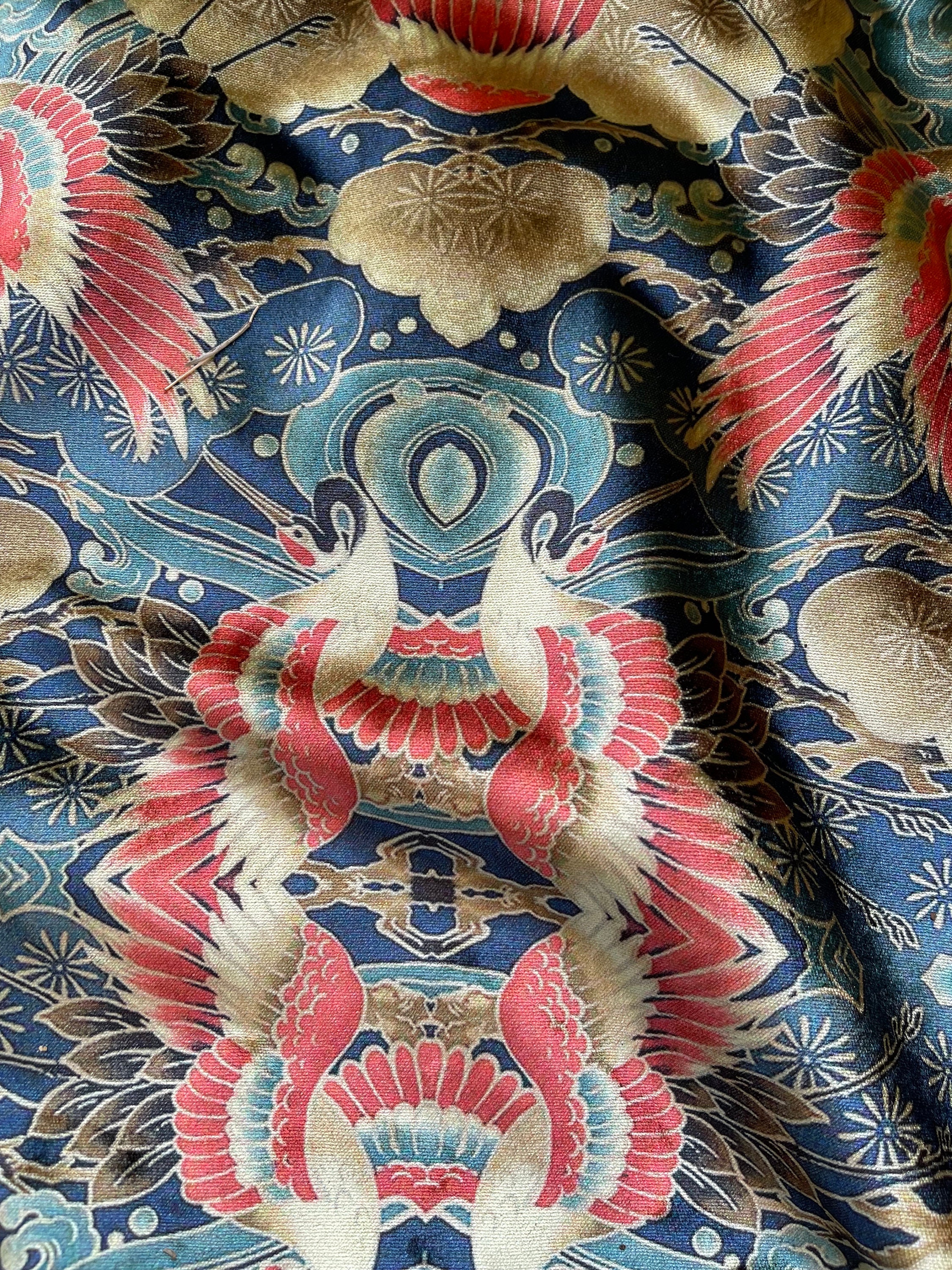 Japanese Birds Pattern Upholstery Velvet Print Fabric by the - Etsy