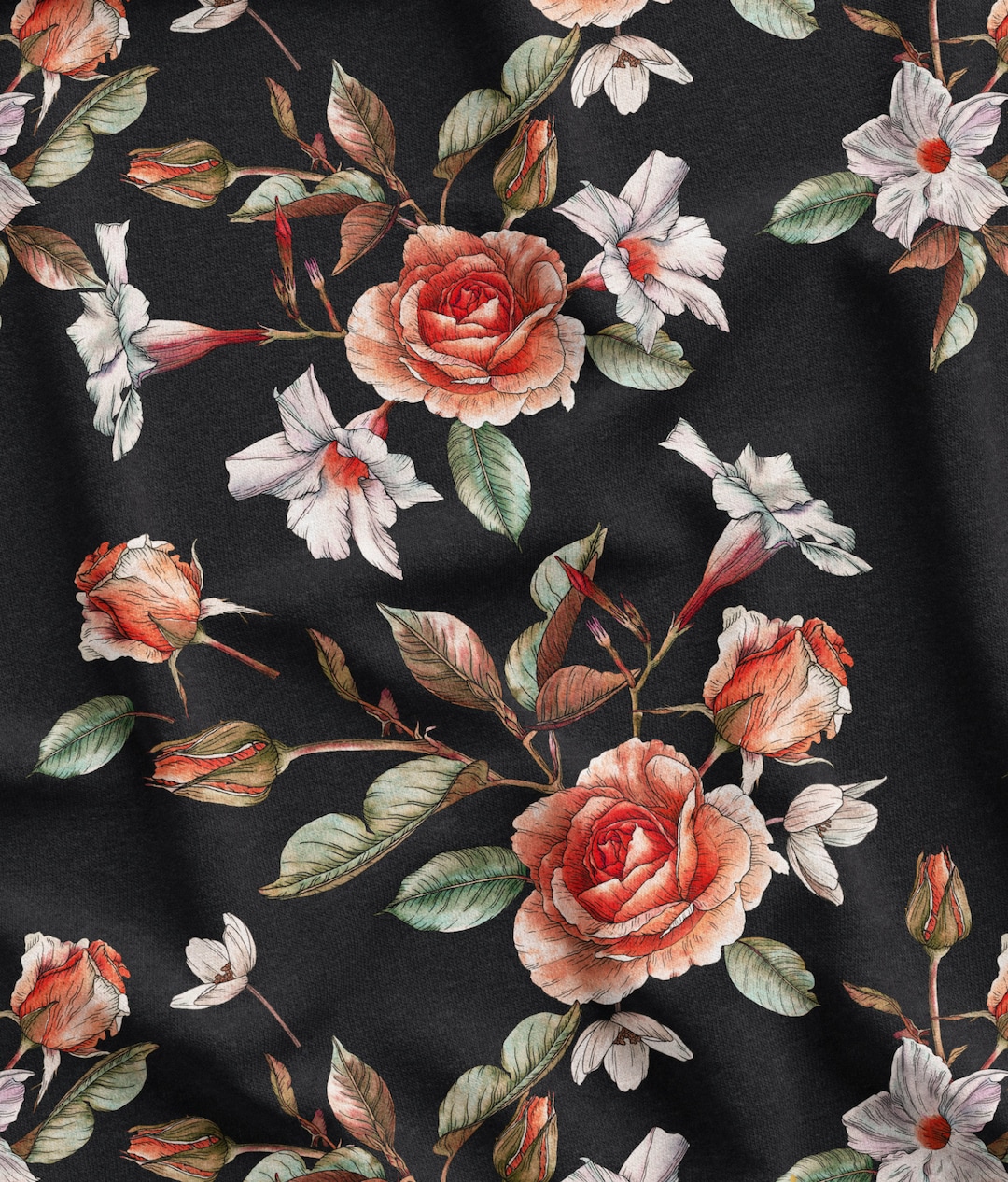 Black Roses Pattern Upholstery Fabric by the Meter, Floral Home Decor ...