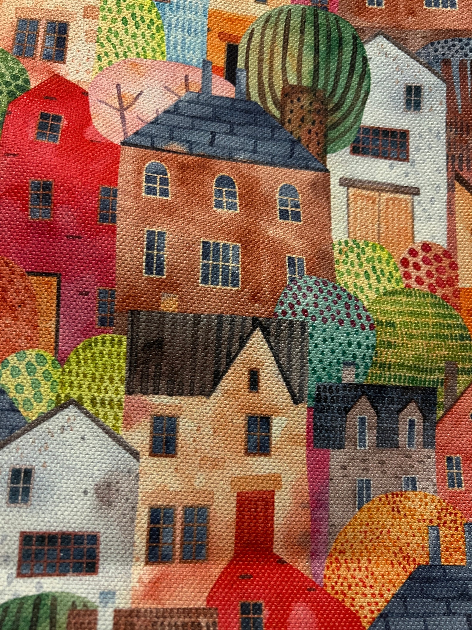 Colorful Houses Patterned Upholstery by the Meter, Geometric Home Decor ...