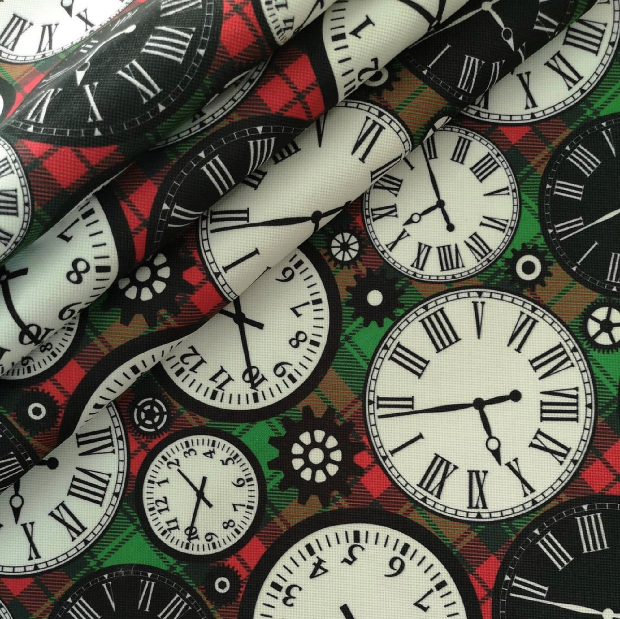 Plaid Clocks Pattern Upholstery Fabric by the Meter Swatch | Etsy