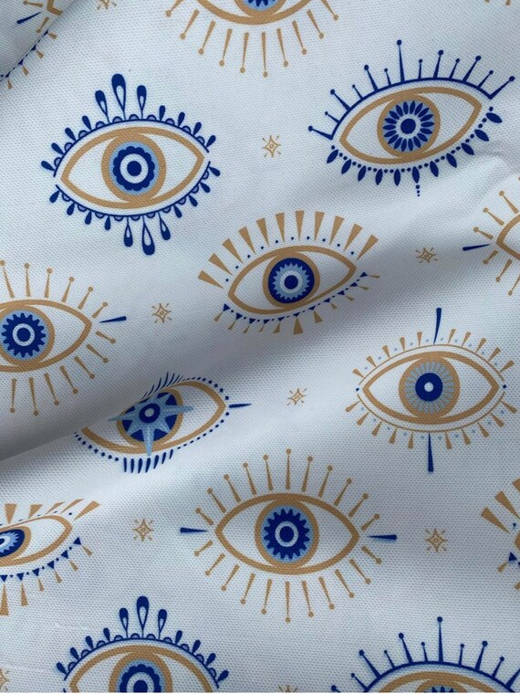 Blue Evil Eye Patterned Upholstery Fabric by the Meter Evil - Etsy