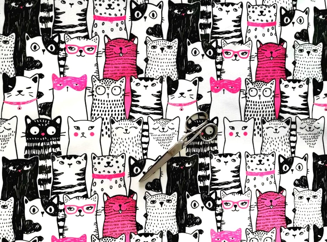 Fuchsia Cats Upholstery Fabric, Digital Print, Home Decor, Indoor ...