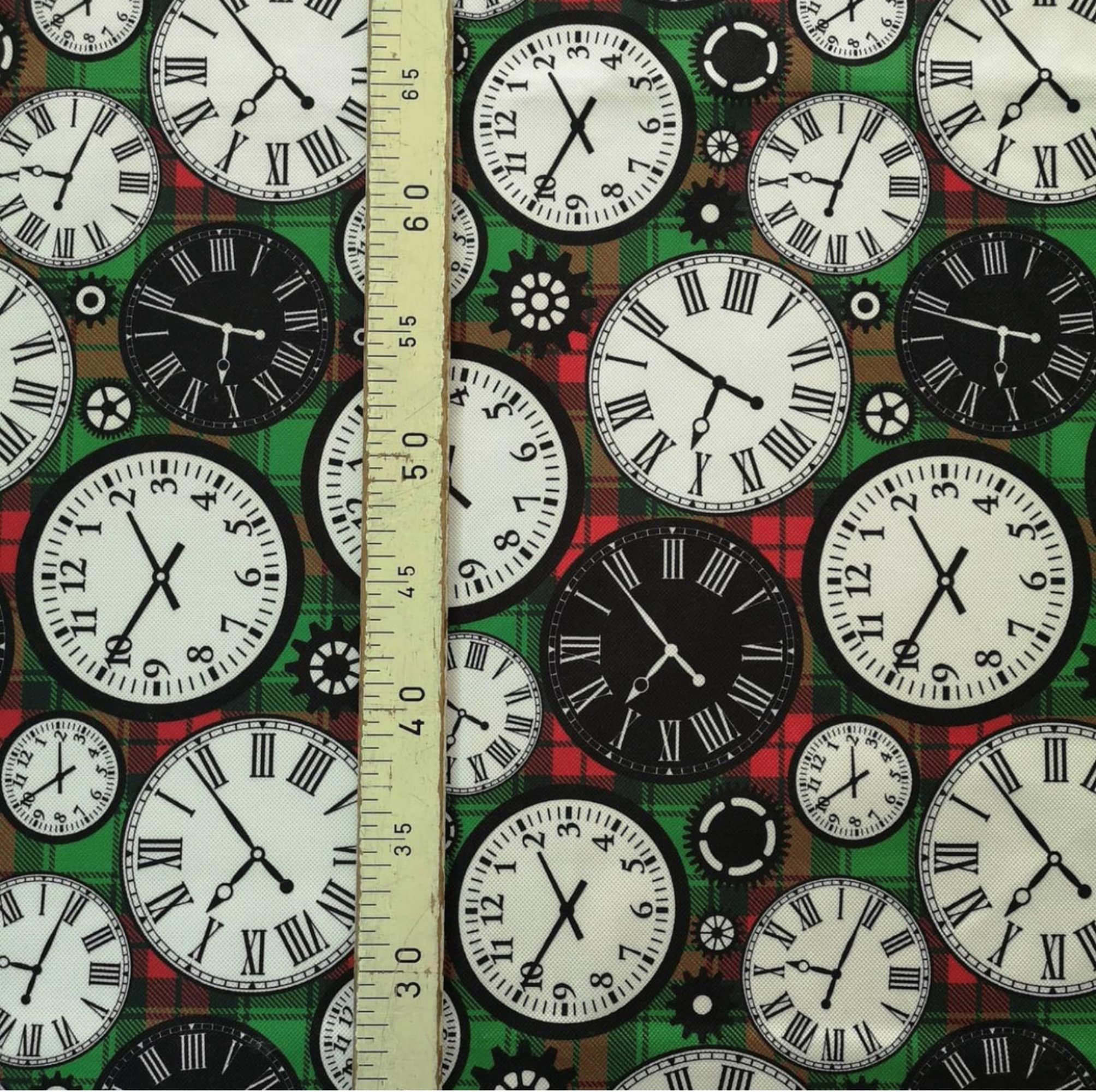Plaid Clocks Pattern Upholstery Fabric by the Meter Swatch | Etsy