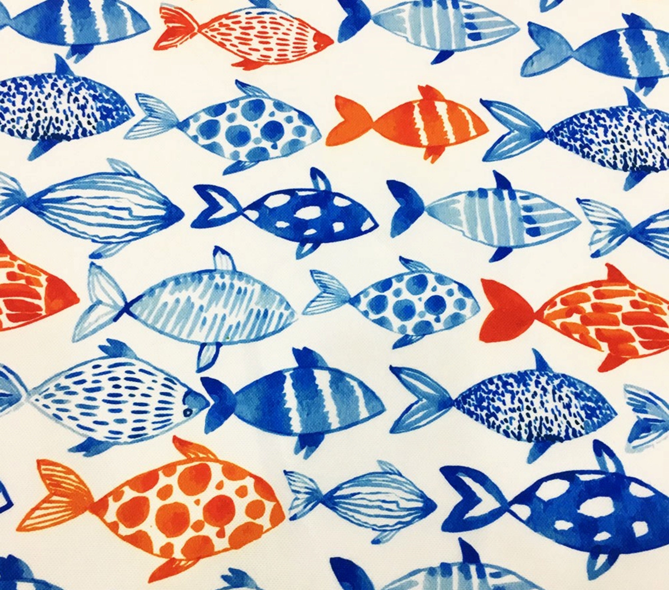 Blue & Orange Fish Pattern Upholstery Fabric by the Meter Sea - Etsy