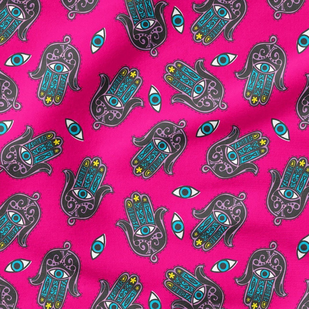 Evil Eye Bead Hand Pattern Upholstery Fabric by the Meter, Mystic Home ...