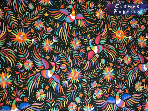 Black Mexican Otomi Pattern Print Fabric by the Yard Mexican | Etsy