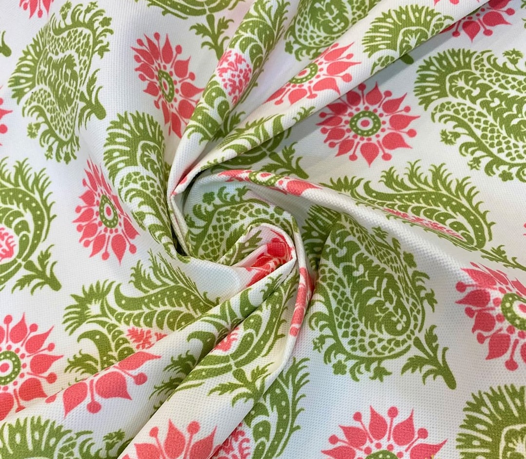 Green Pink Tulip Upholstery Fabric by the Meter, Ethnic Home Decor ...