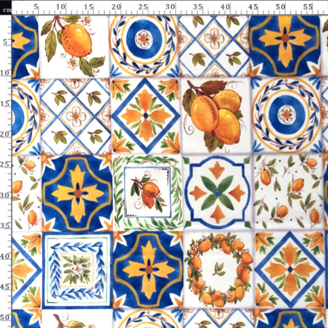 Lemon Tile Patterned Upholstery Fabric by the Meter, Home, Kitchen ...