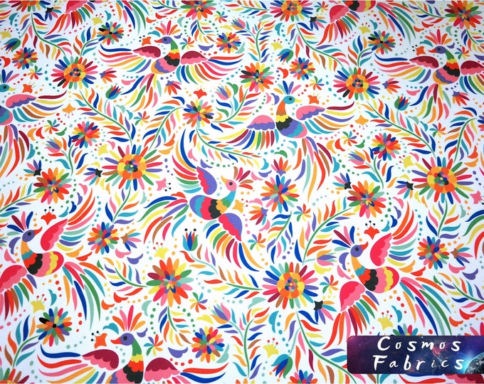 Pink Festive Otomi Fabric Mexico Springtime Light Pink on White large ...