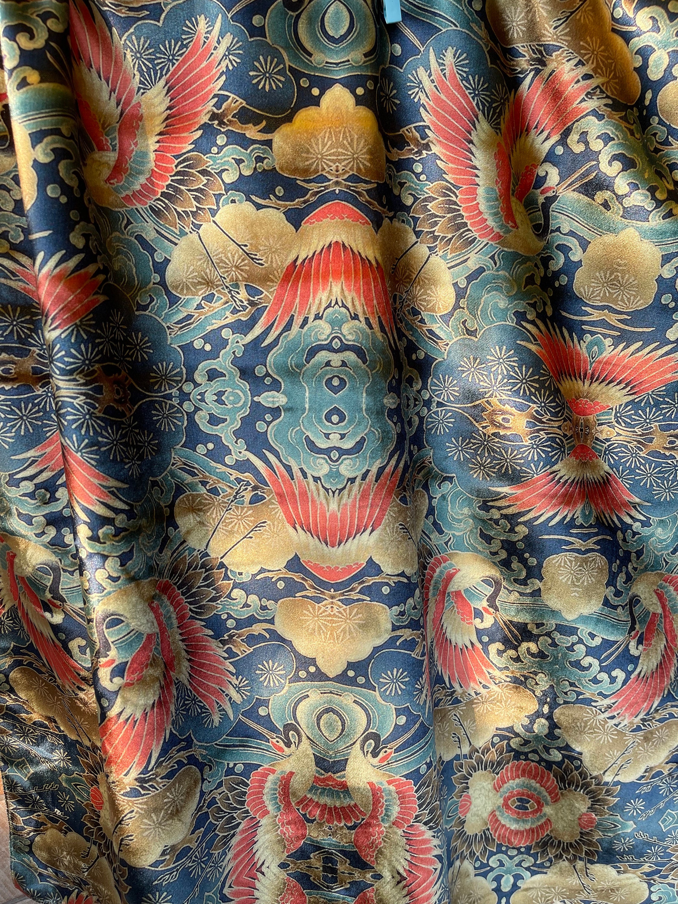 Japanese Birds Pattern Upholstery Velvet Print Fabric by the - Etsy