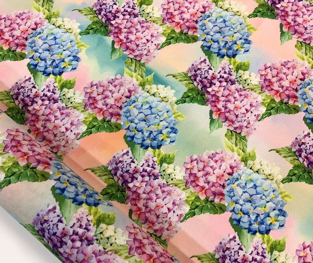 Hydrangea Pattern Upholstery Fabric by the Meter, Floral Home Decor ...