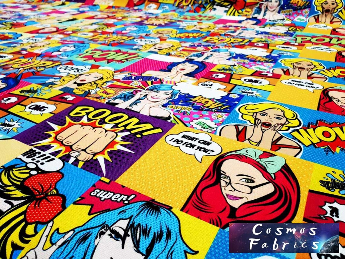 POP ART Pattern Upholstery Fabric by the Meter, Comic Art Home Decor ...