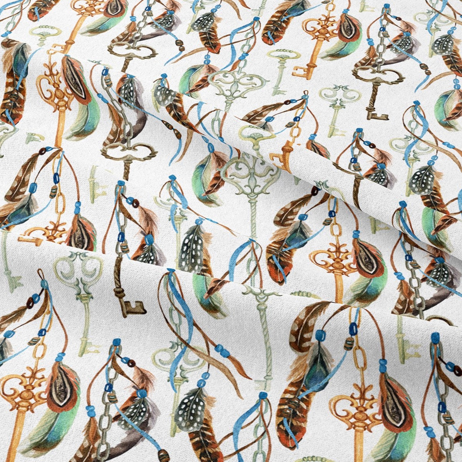 Feather Keys Pattern Upholstery Fabric by the Meter, Ethnic Home Decor ...