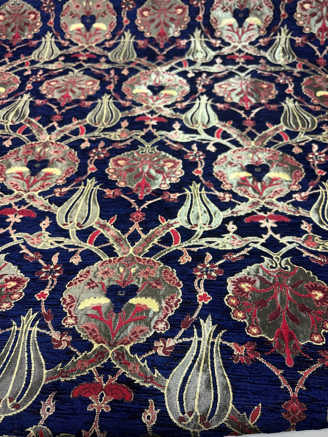 Navy & Gold Tile Jacquard Chenille Upholstery Fabric by the Yards ...