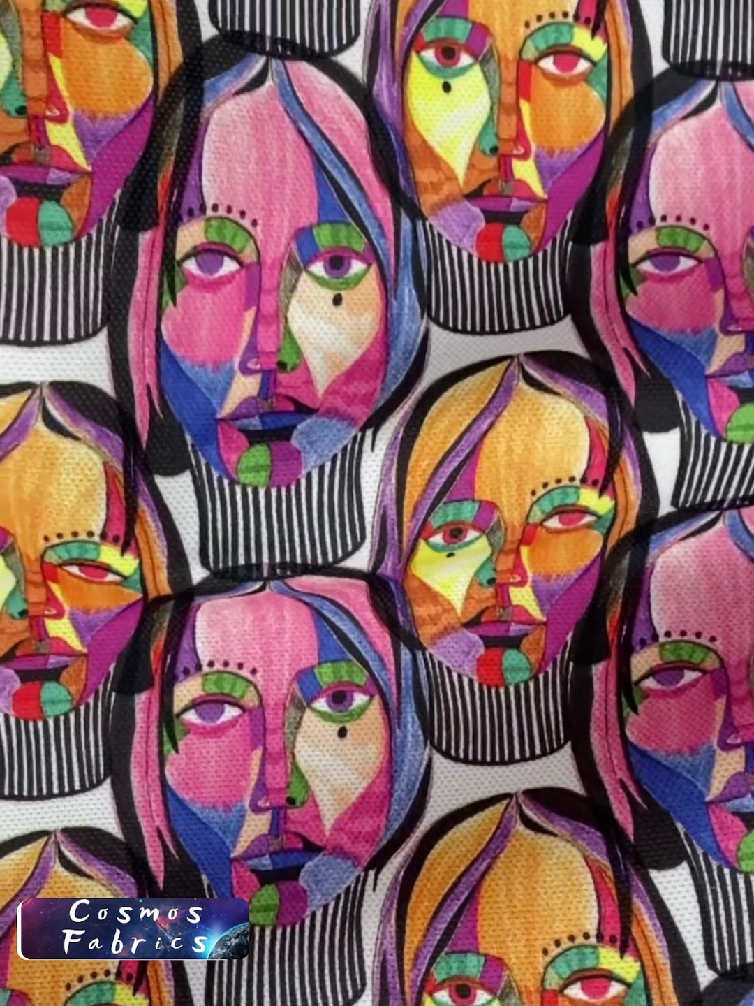 Colored Faces Pattern Upholstery Fabric by the Meter, POP ART Home ...