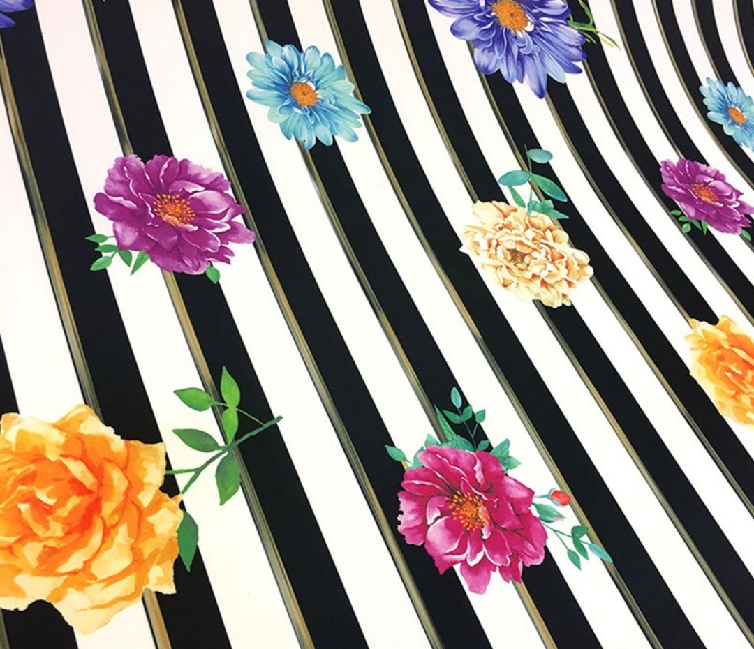 Floral Striped Pattern Fabric by the Meter, Floral Home Decor Fabric ...