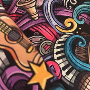 Musical Note Design Fabric by the Meter, Colorful Popart Home Decor ...