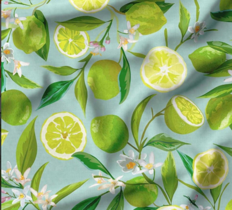 Green Lemon Upholstery Fabric by the Meter, Fruit Home Decor, Kitchen ...