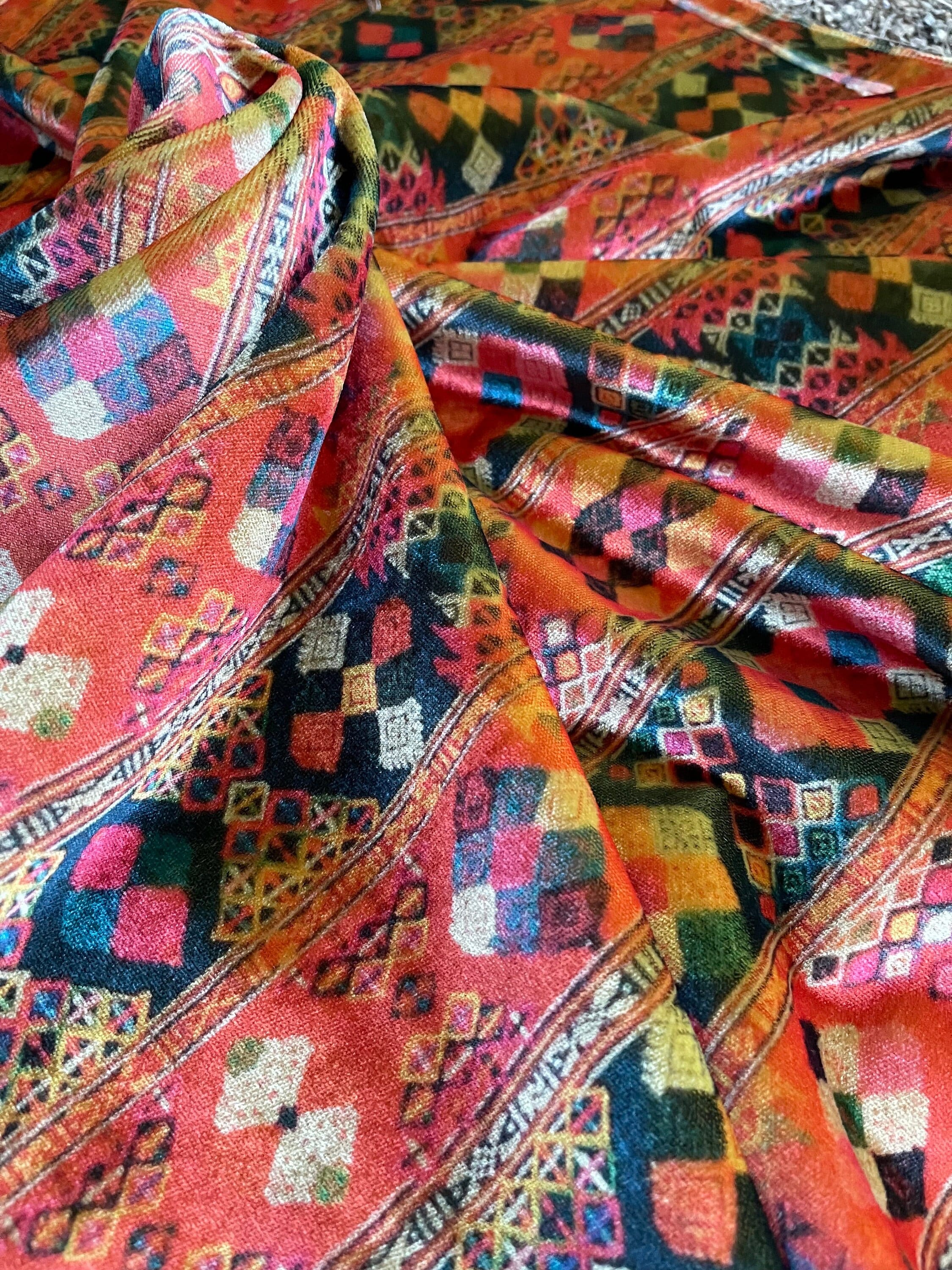 Uzbek, Suzani Pattern Upholstery Velvet Print Fabric by the Yards ...