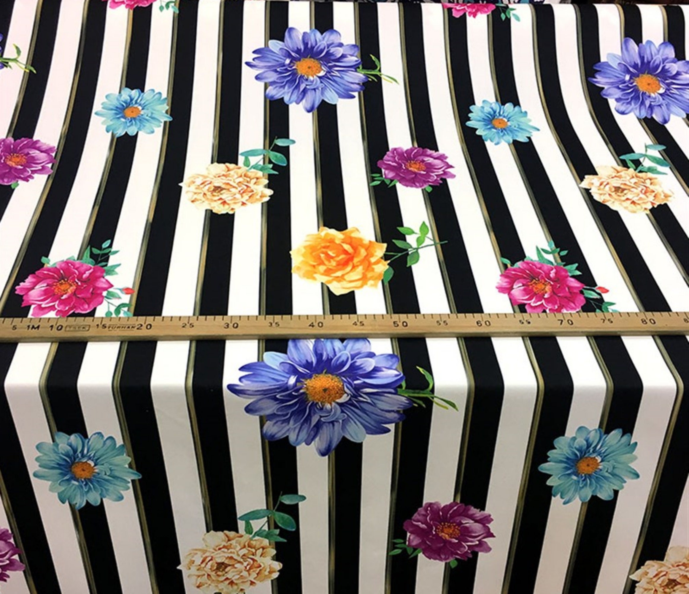 Floral Striped Pattern Fabric by the Meter, Floral Home Decor Fabric ...