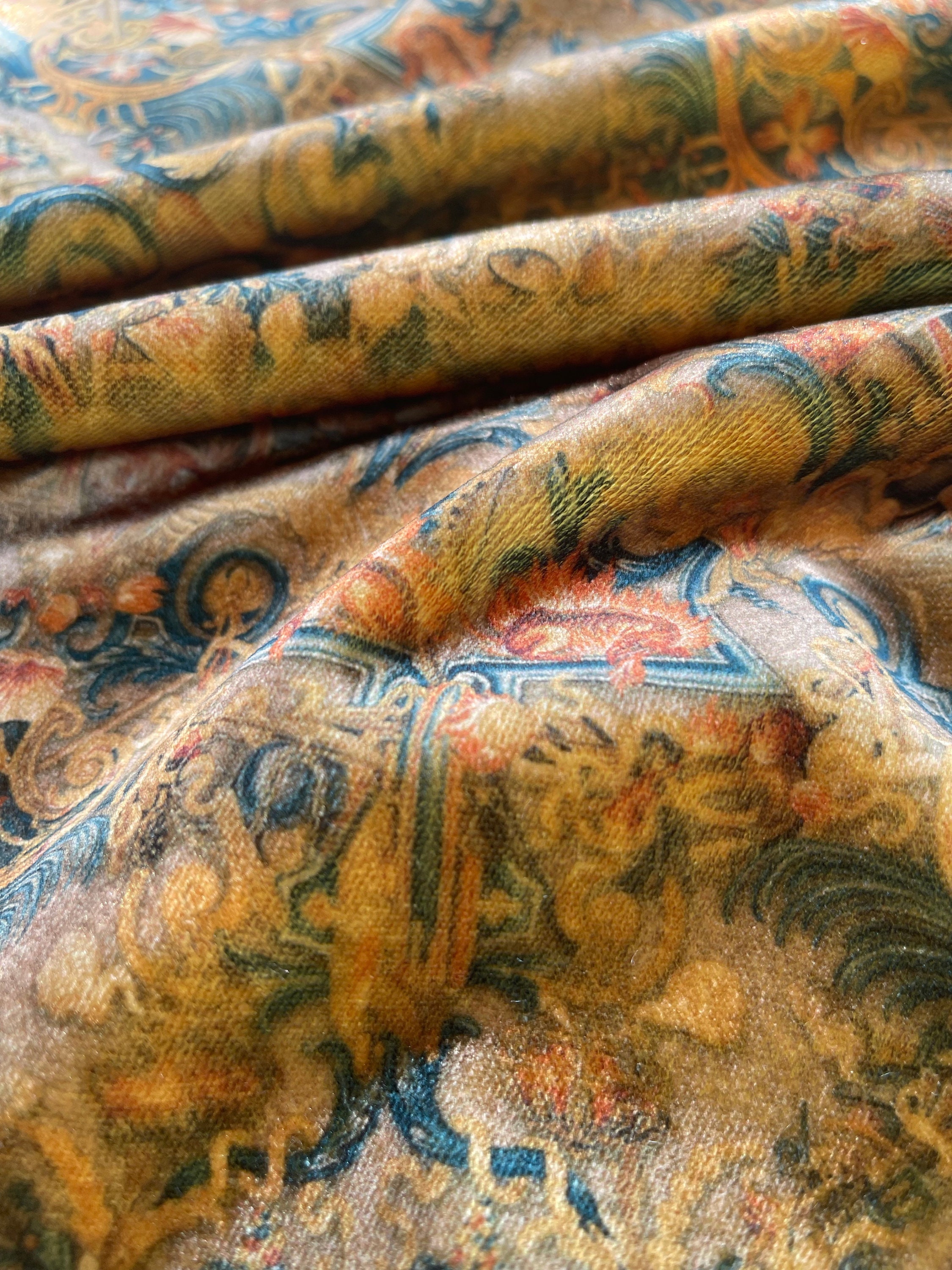 Vintage Baroque Pattern Upholstery Velvet Print Fabric by the - Etsy