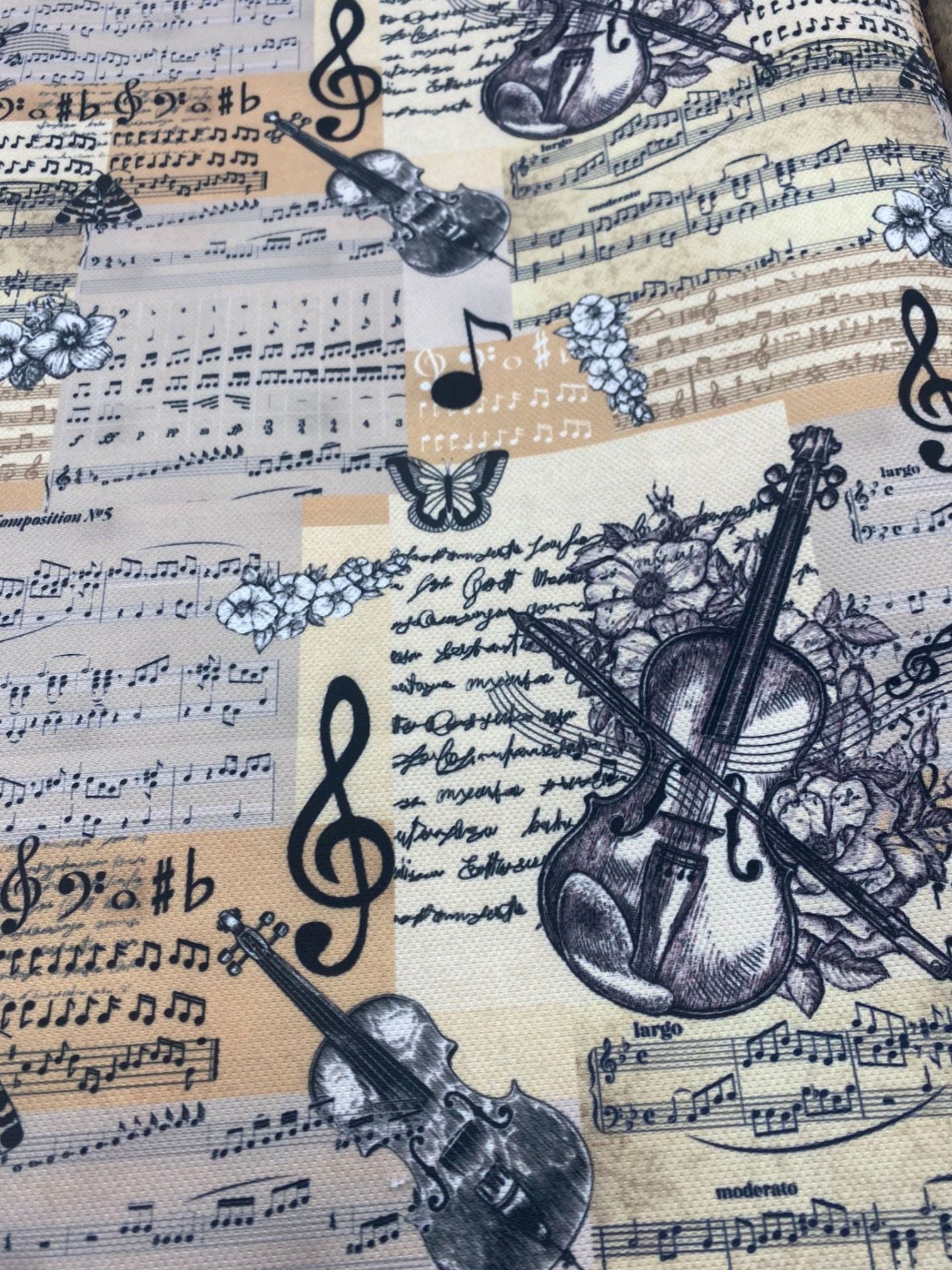 Vintage Notes Design Fabric by the Meter, Boho Art Home Decor Fabric ...